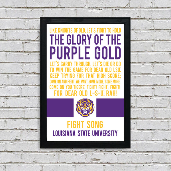 Limited Edition LSU Tigers Fight Song Poster - Glory of the Purple Gol
