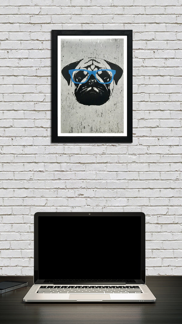Limited Edition Pug Art Poster with Blue Glasses - 13x19" — Shafer ...
