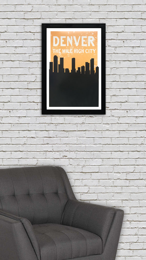 Limited Edition Vintage Denver Skyline Poster Art - Pastel Orange and