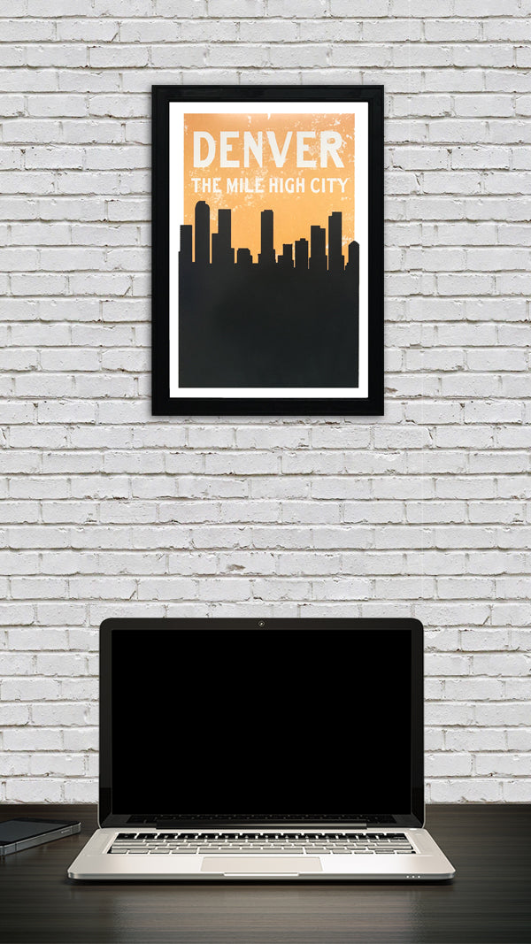 Limited Edition Vintage Denver Skyline Poster Art - Pastel Orange and